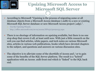Migrate Access to SQL Server/Azure | PPTX | Databases | Computer Software and Applications