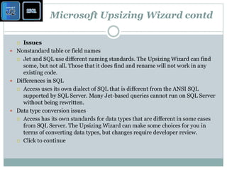 Migrate Access to SQL Server/Azure | PPTX | Databases | Computer Software and Applications