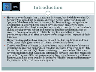 Migrate Access to SQL Server/Azure | PPTX | Databases | Computer Software and Applications