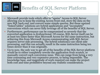 Migrate Access to SQL Server/Azure | PPTX | Databases | Computer Software and Applications