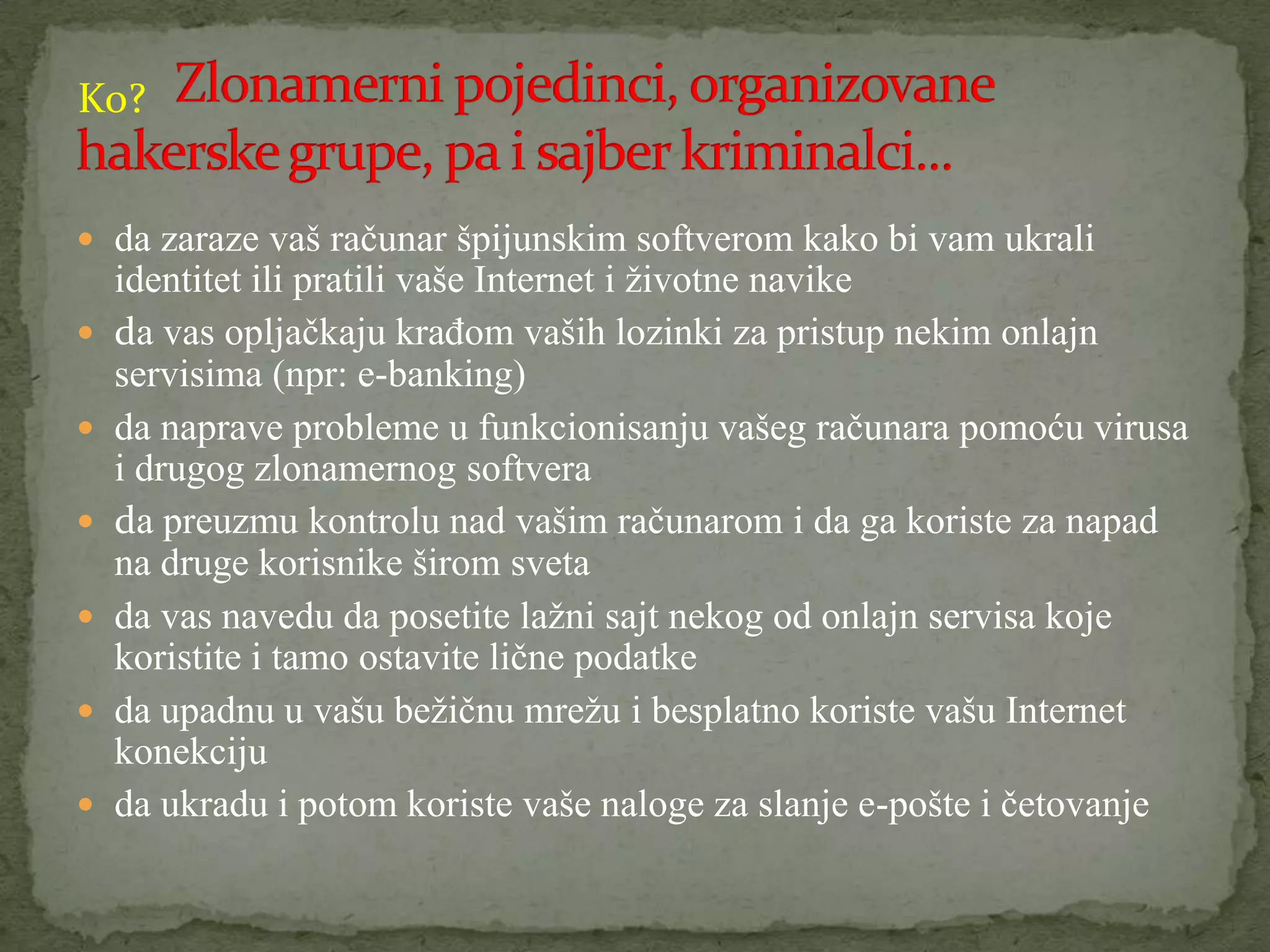 Bezbednost na internetu, prezentacija | PPTX
