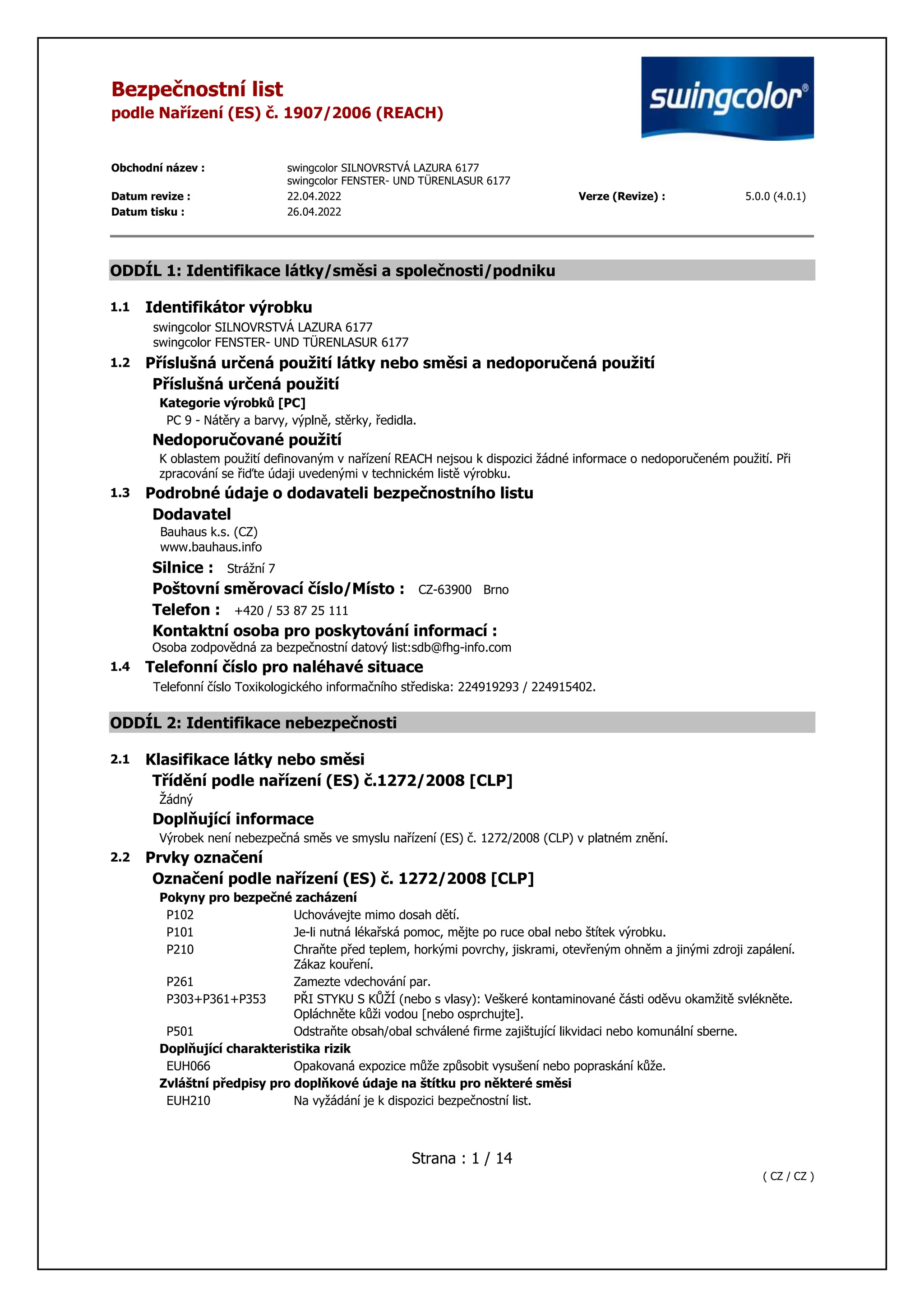 Bezpečnostní list.pdf - important safety notices | PDF