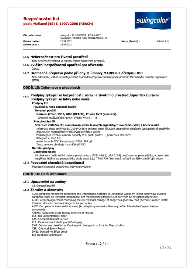 Bezpečnostní list.pdf - important safety notices | PDF