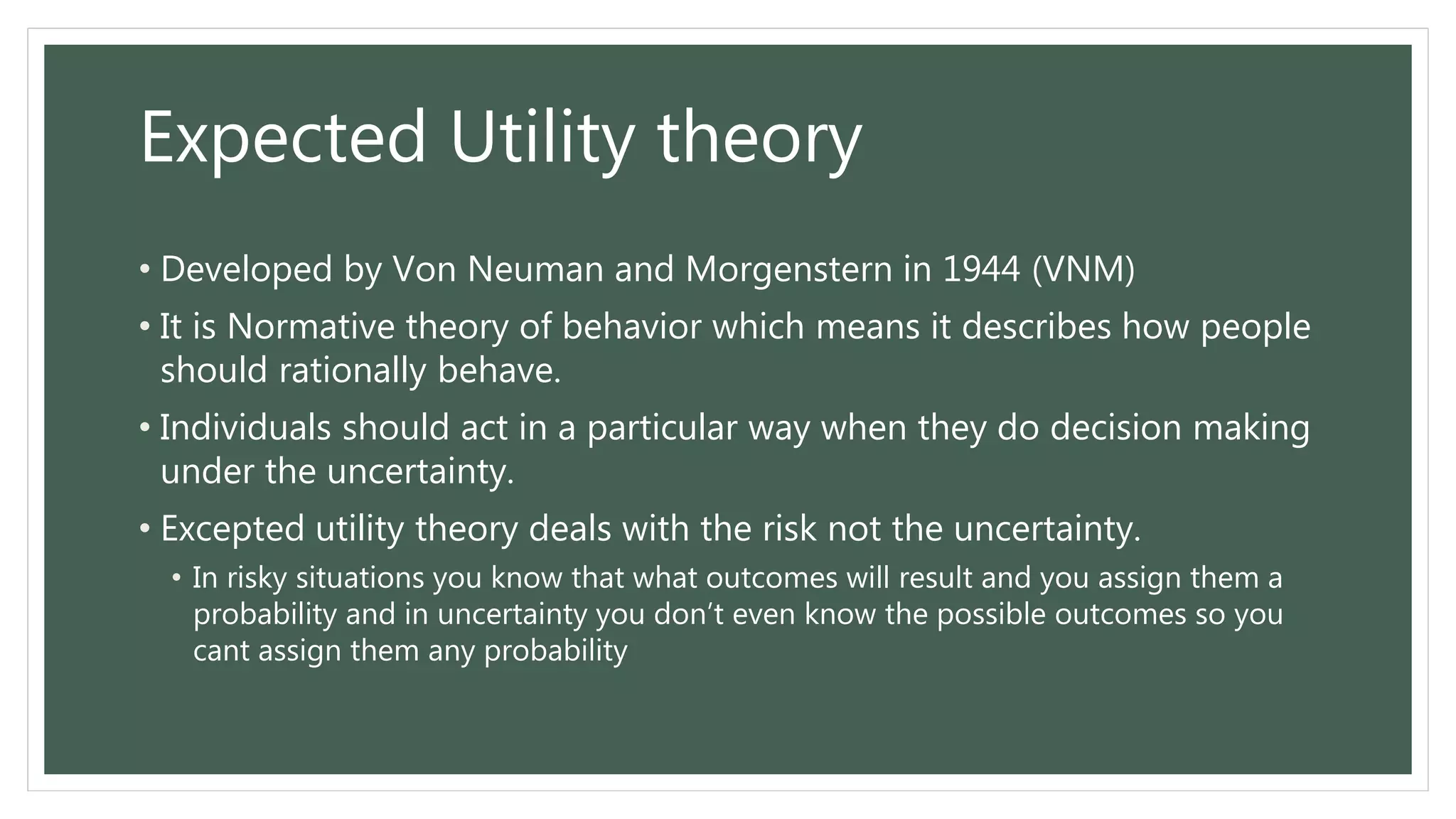 Expected utility theory, Prospect Theory, Disposition effect , Heuristics and biases | PPTX