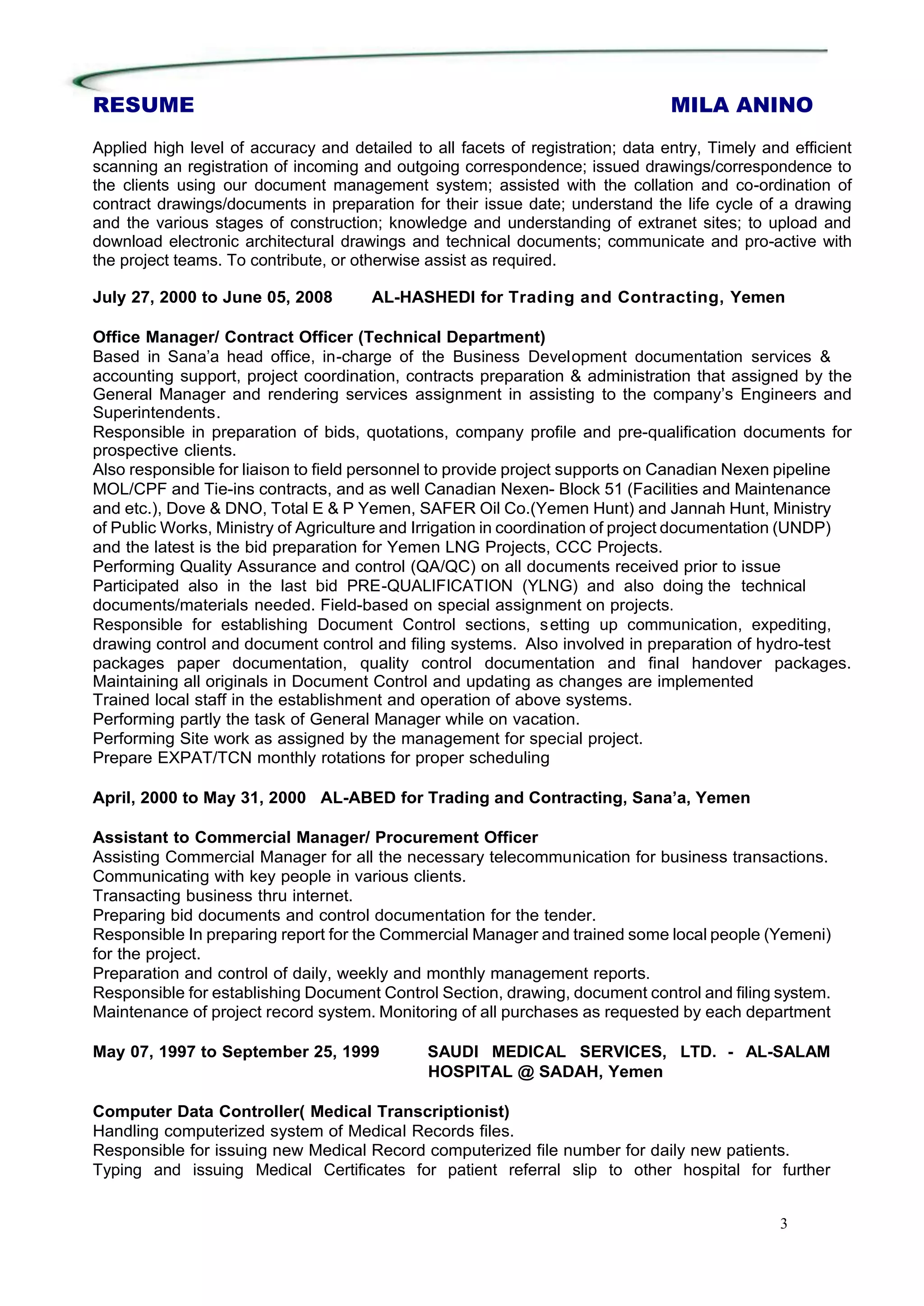 cv mila anino | PDF | Civil Engineering Industry | Industries