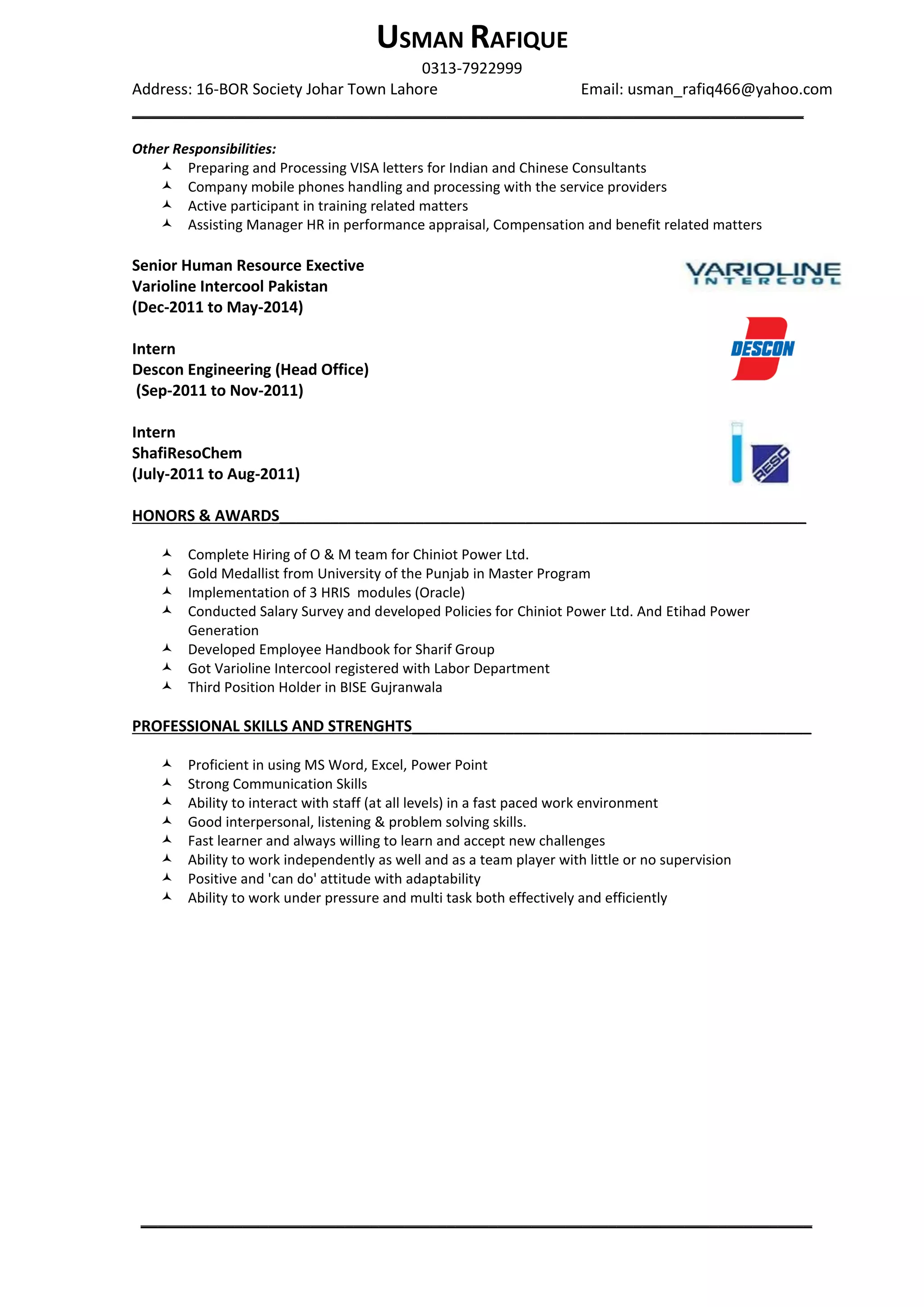 CV-Usman Rafique | PDF