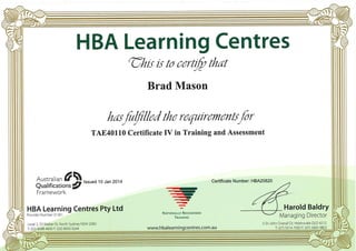 2014-01-10 - TAE40110 Certificate IV in Training and Assessment | PDF
