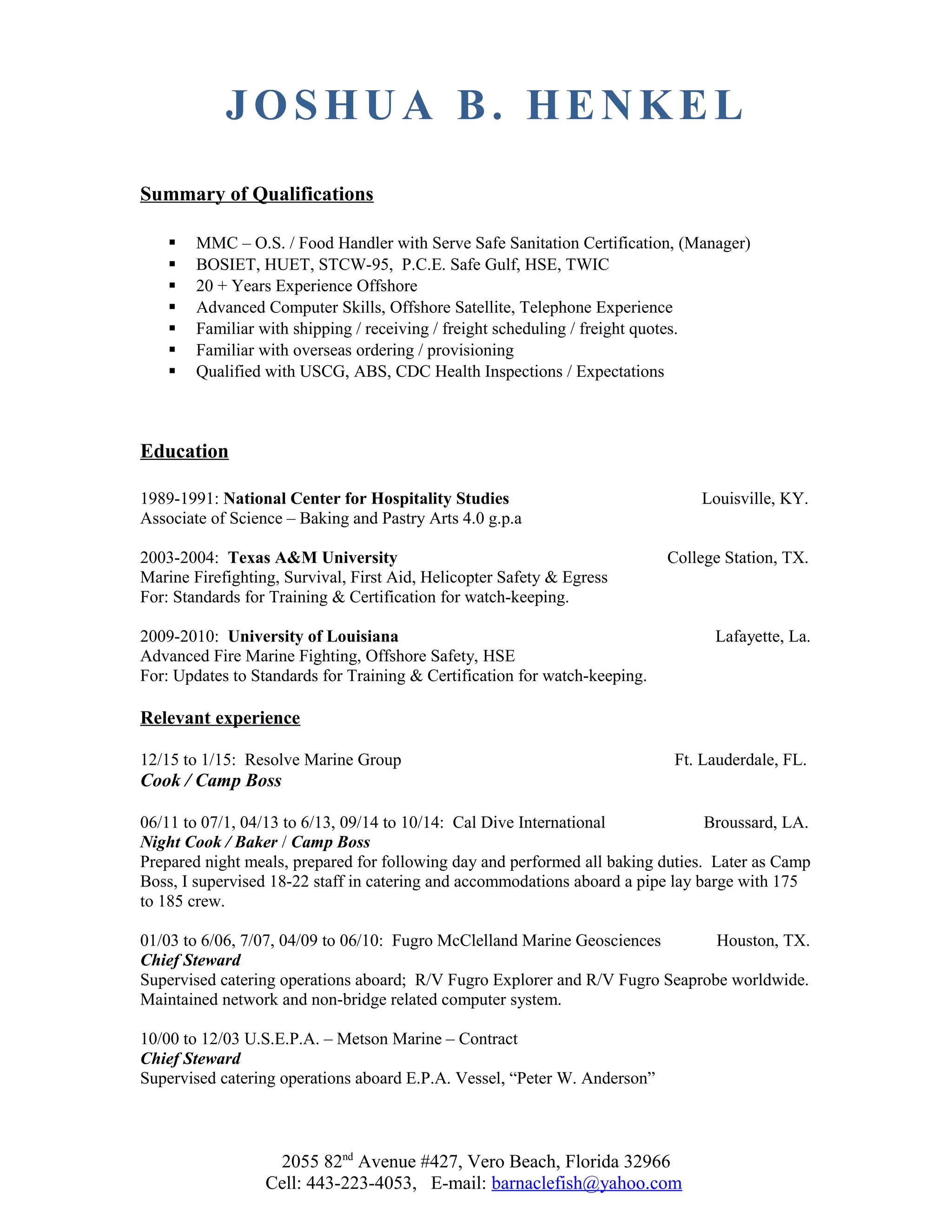 Functional Offshore Resume | DOC