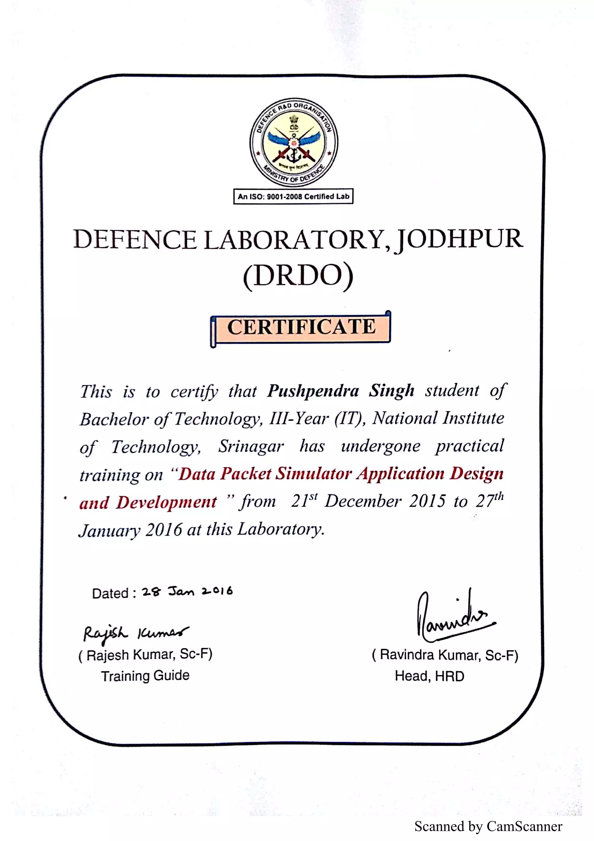 DRDO Certificate | PDF