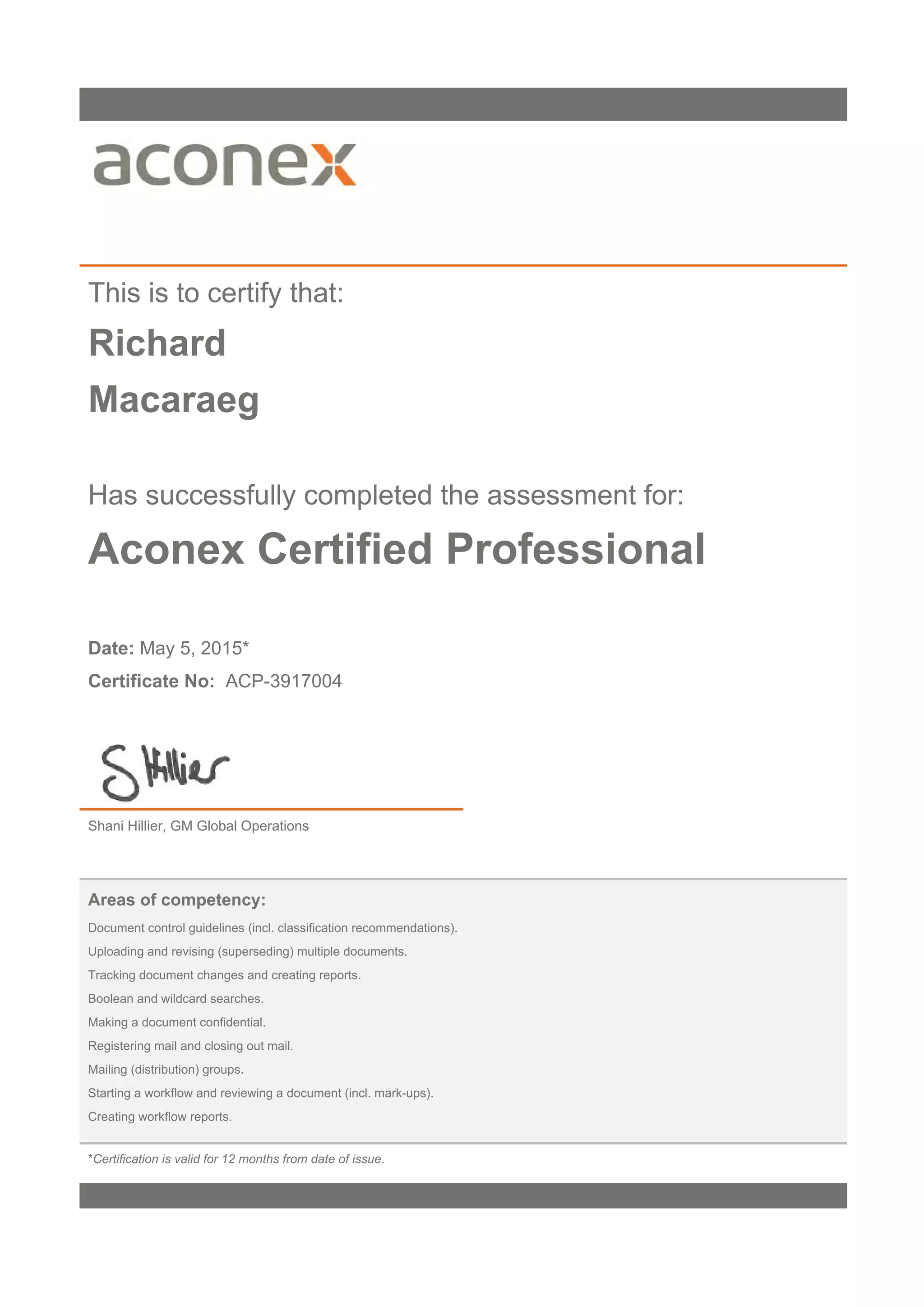 ACONEX Certificate (ACP) | PDF