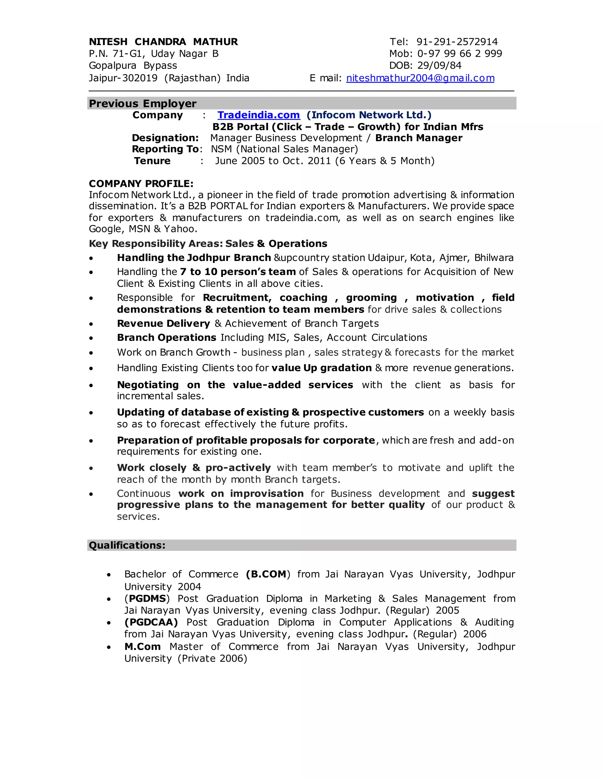 Updated Resume of Nitesh Chandra Mathur