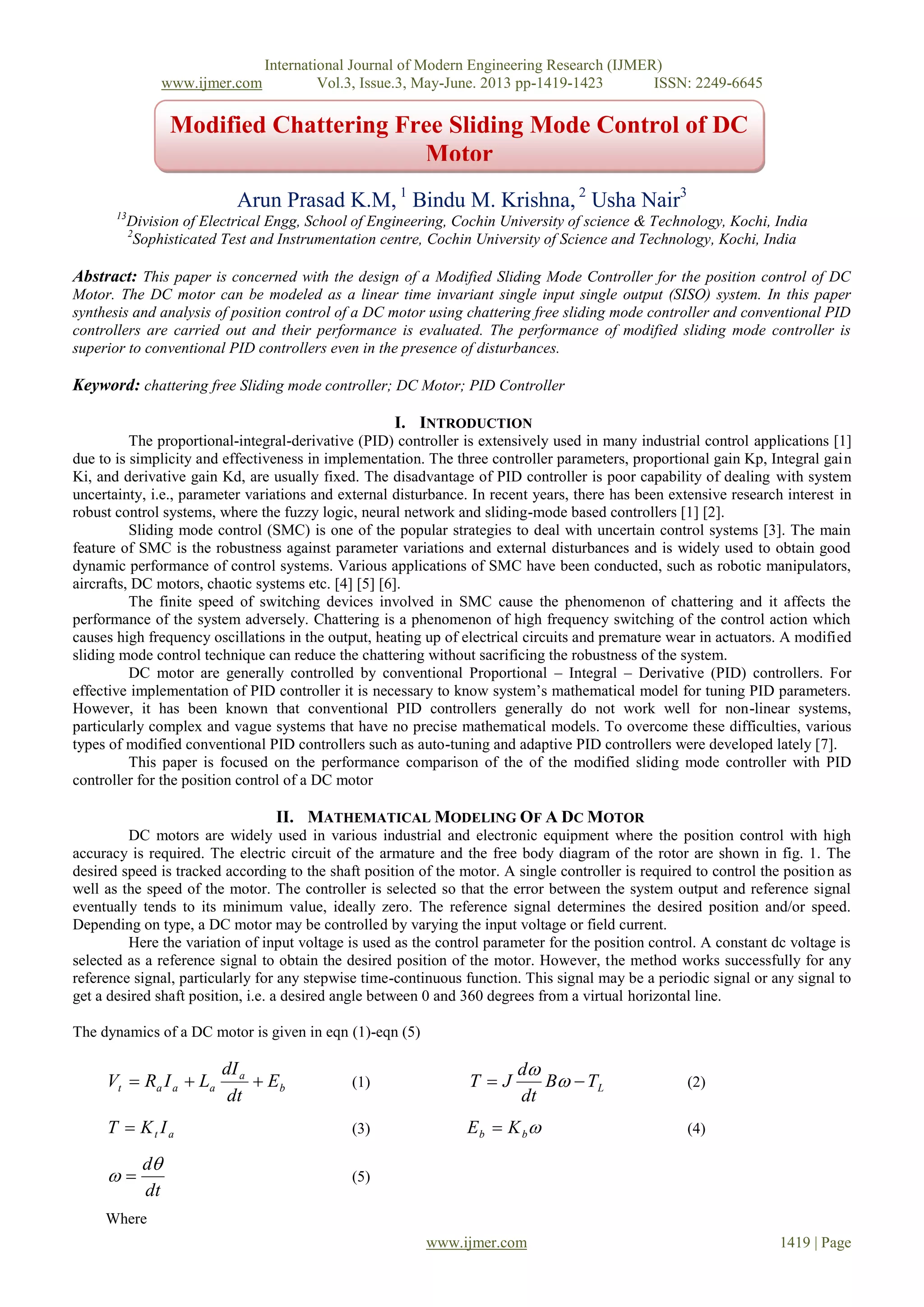 Modified Chattering Free Sliding Mode Control of DC Motor | PDF | Radio Control | Hobbies ...