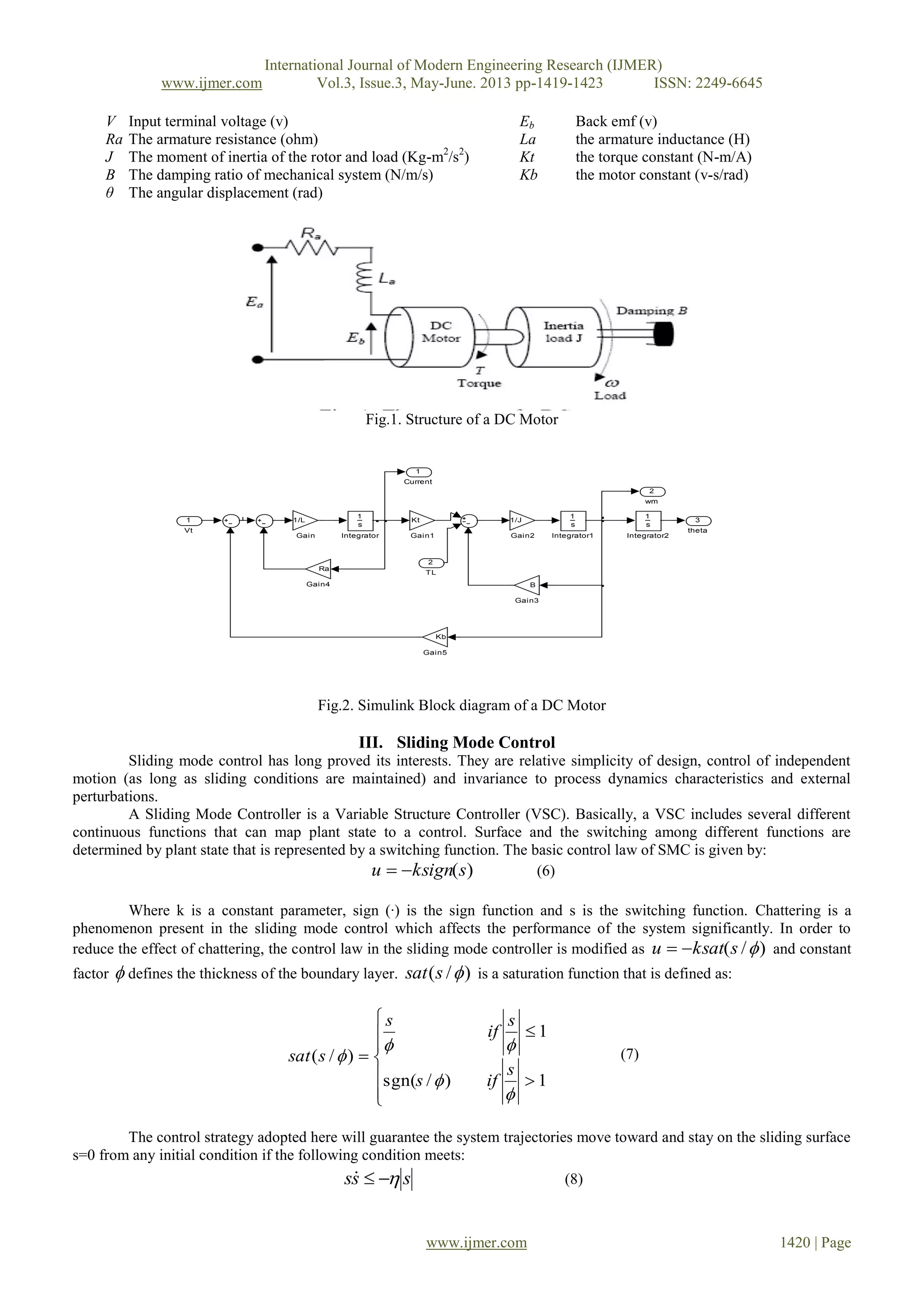 Modified Chattering Free Sliding Mode Control of DC Motor | PDF