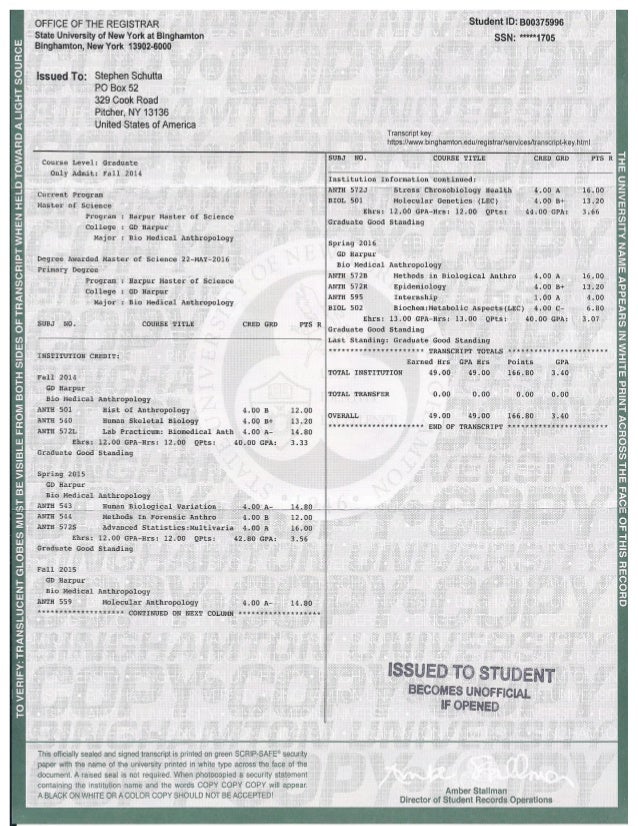 Binghamton University Transcript