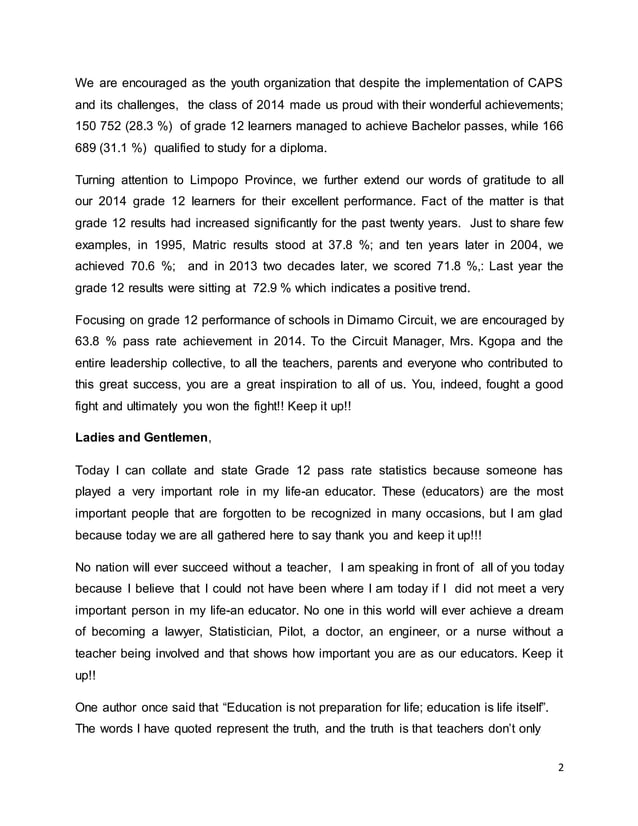 DDYG Chairperson 's presentation at Teachers 's awards. | DOCX