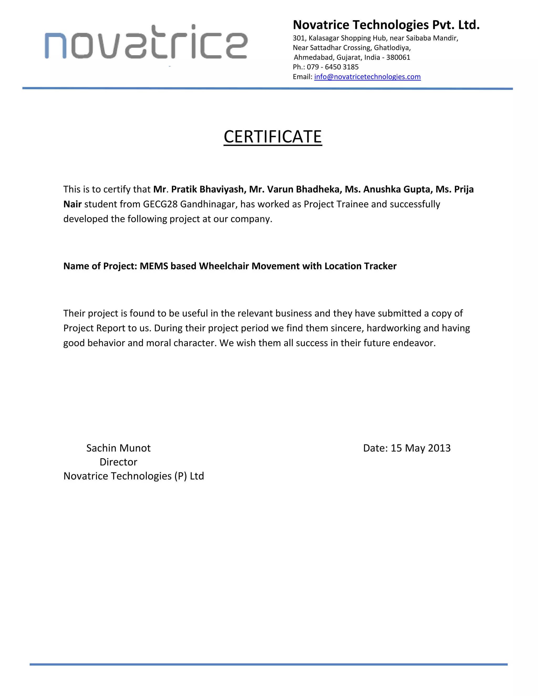 Training Project Cerfiticate - Wheelchair | PDF