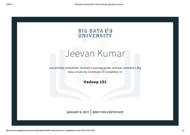 Big Data University BD0111EN Certificate _ Big Data University | PPT