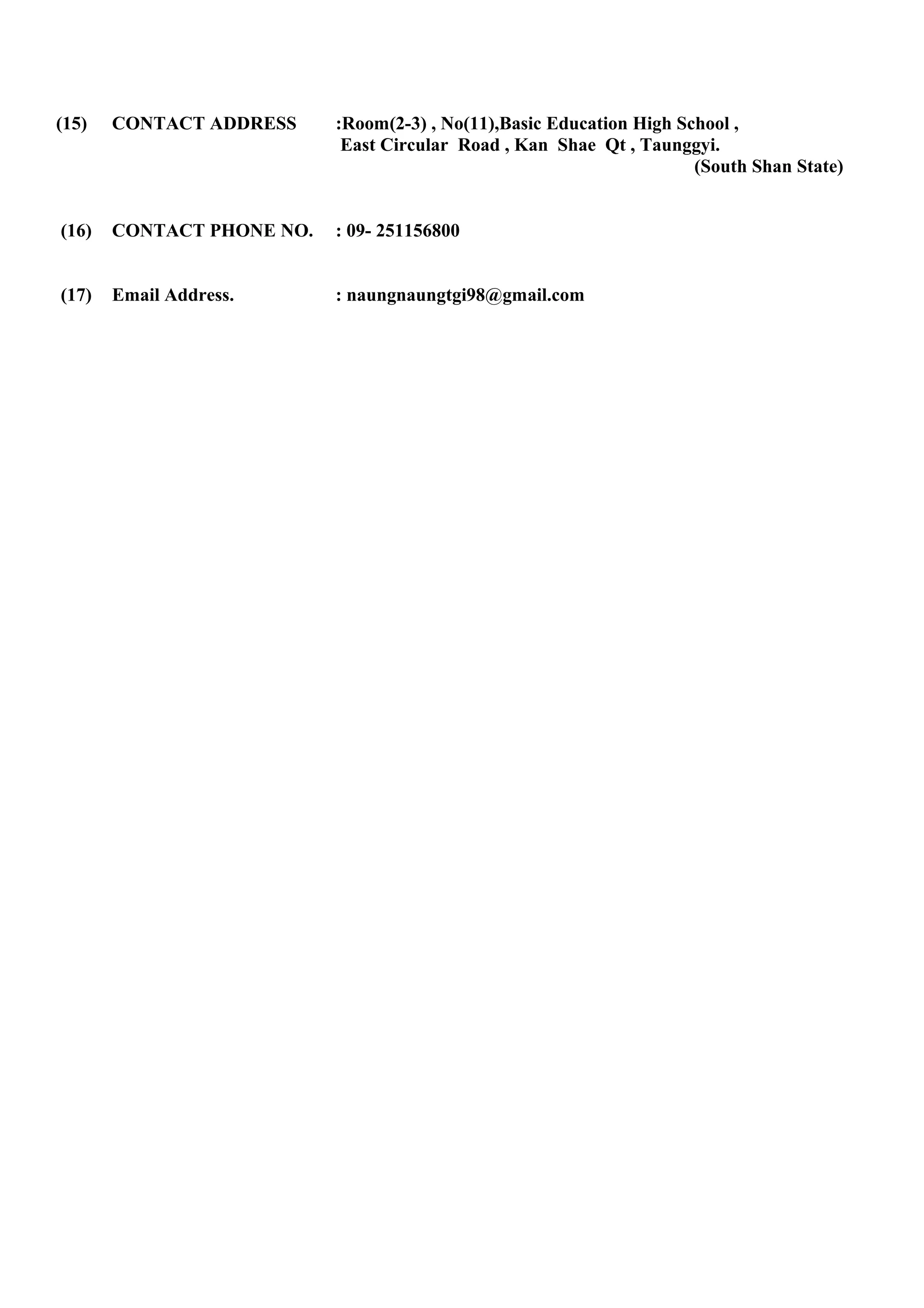 Sai Nay Myo Zaw(CV Form) | DOC