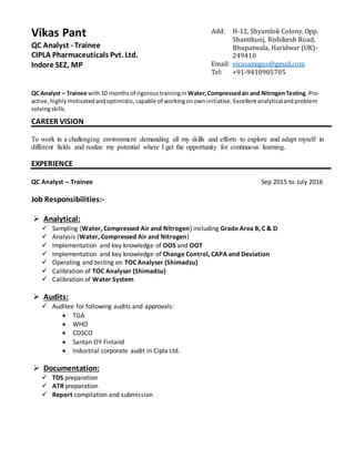 vikas pant resume | PDF