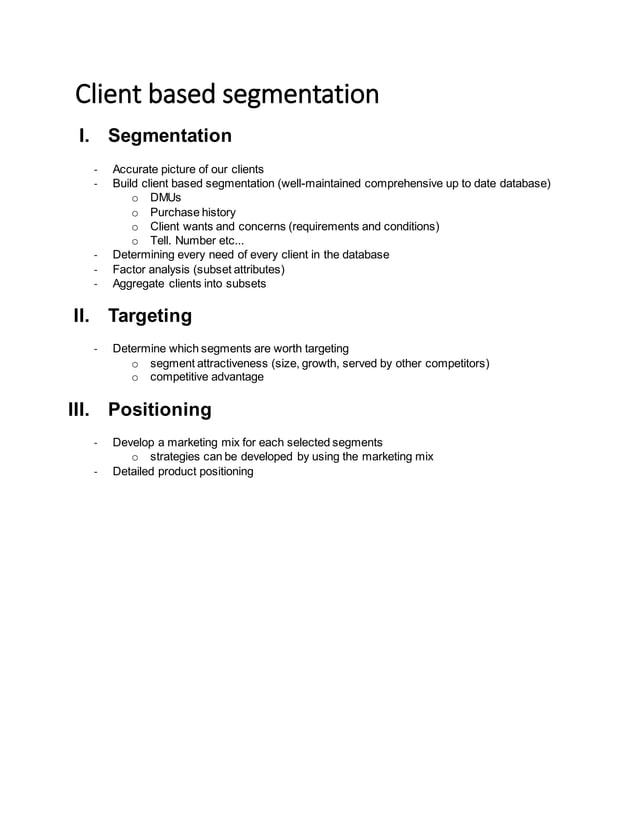 client based segmentation outline | PDF