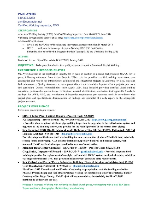 Resume- Paul D Ayers CWI | PDF