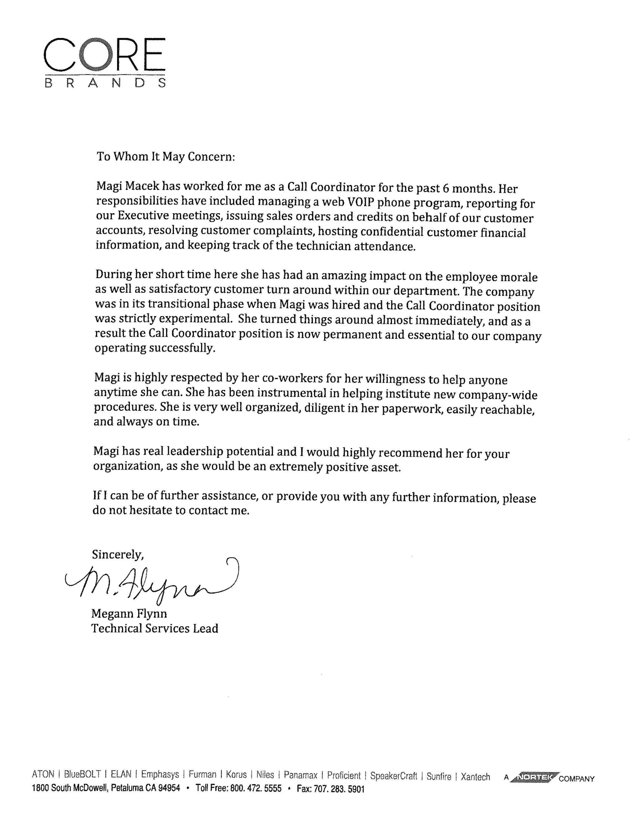 Letter of Rec- Core Brands | PDF