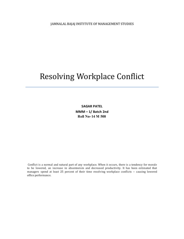Resolving Workplace Conflict | PDF