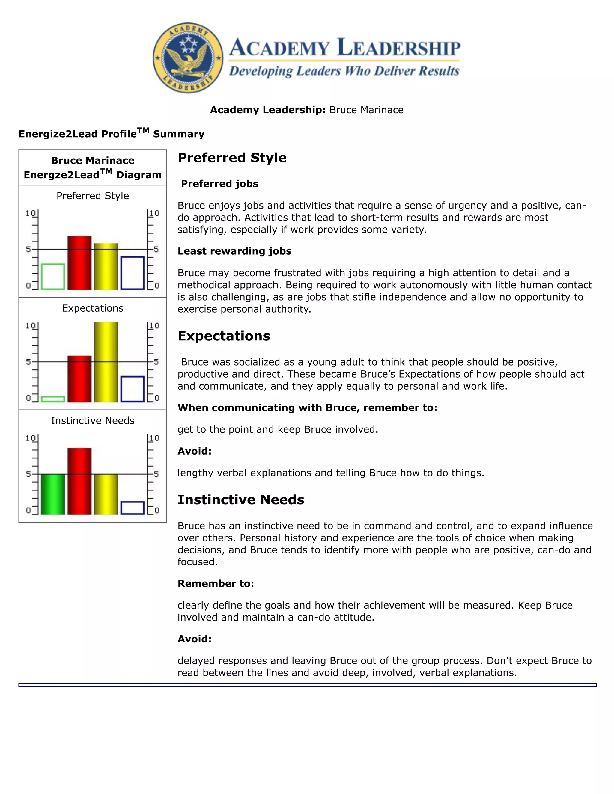 Energize2Lead Profile - Bruce Marinace | PDF