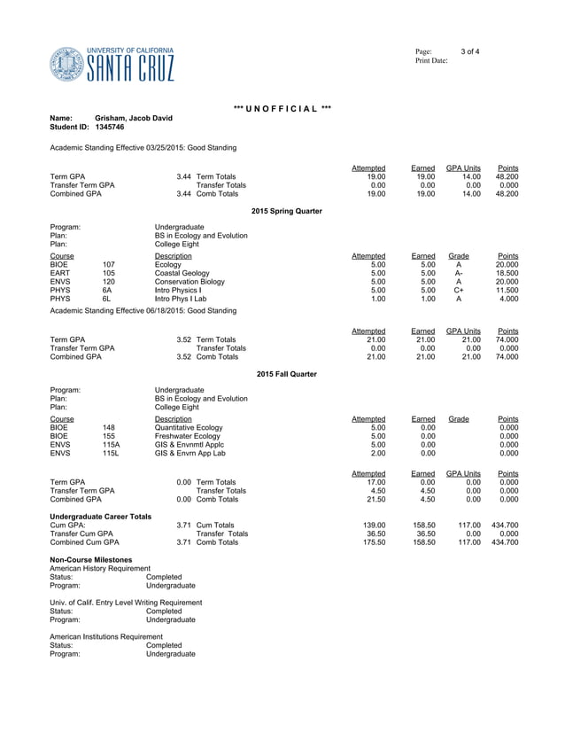 Unofficial Transcript | PDF
