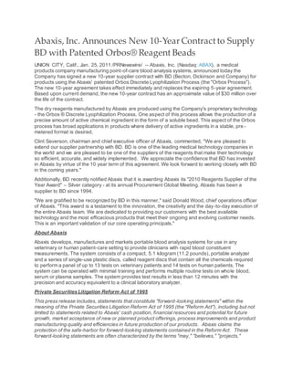 Abaxis press release | DOCX