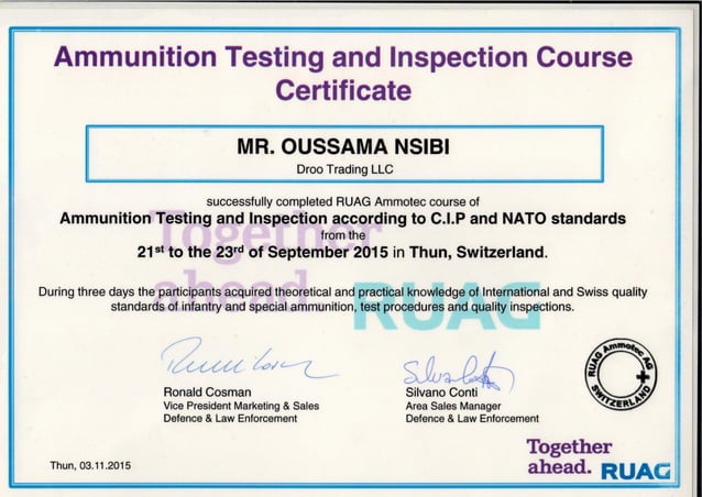 ammunition testing and inspection course certificate | PDF