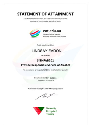 responsible service of alcohol certificate-OL521814 | PDF