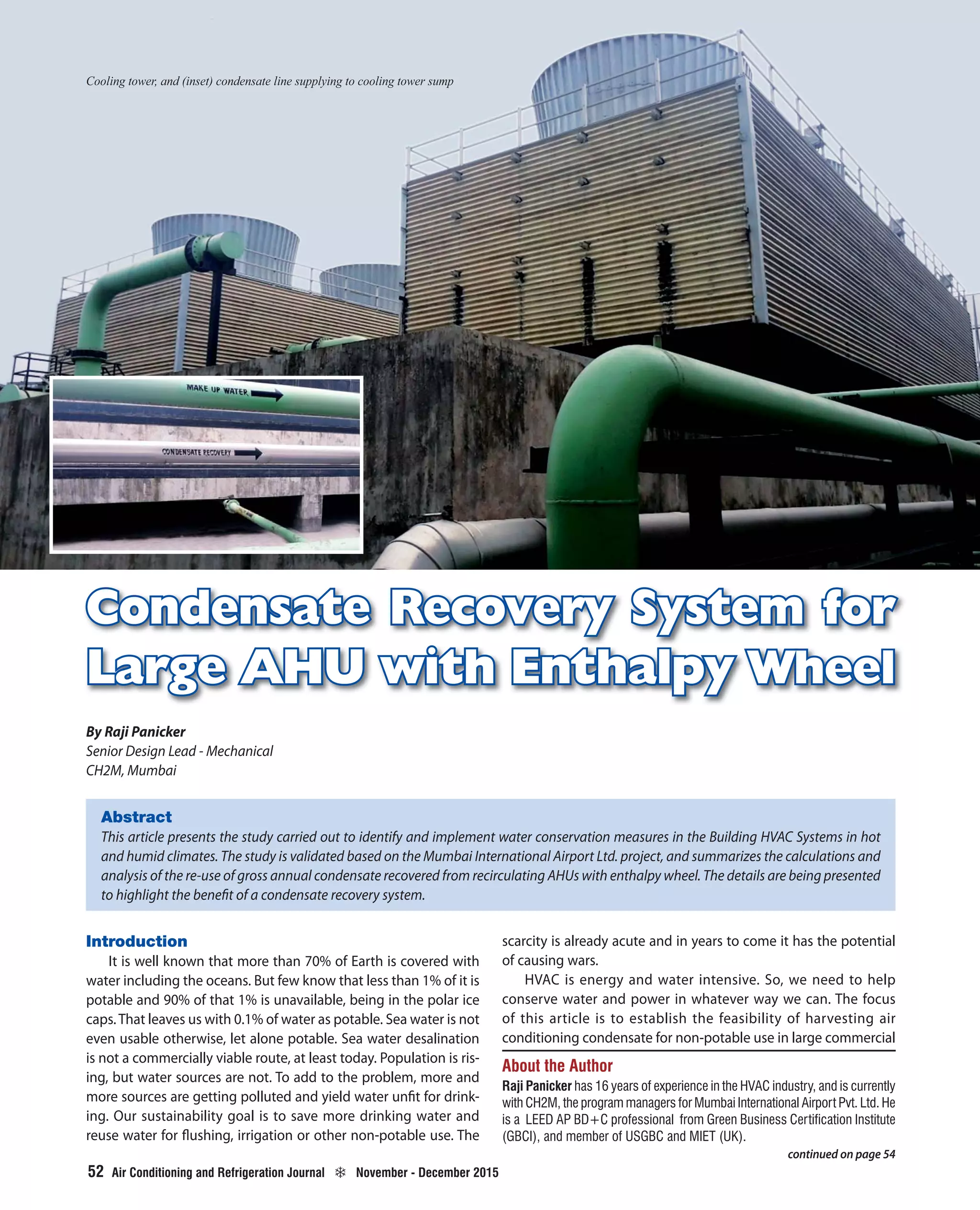 Condensate Recovery System for Large AHU with Enthalpy Wheel | PDF