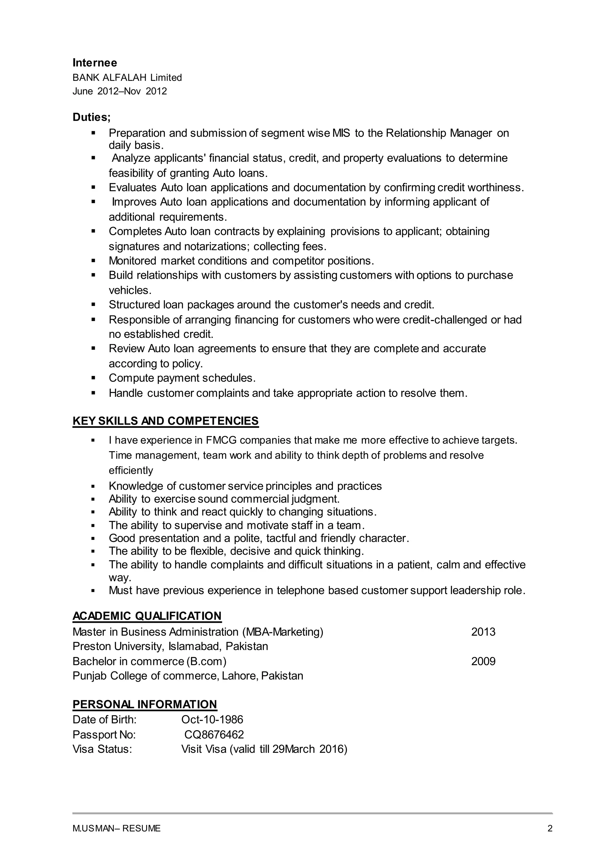 cv usman javed(MBA in marketing) (1) - Copy | DOCX