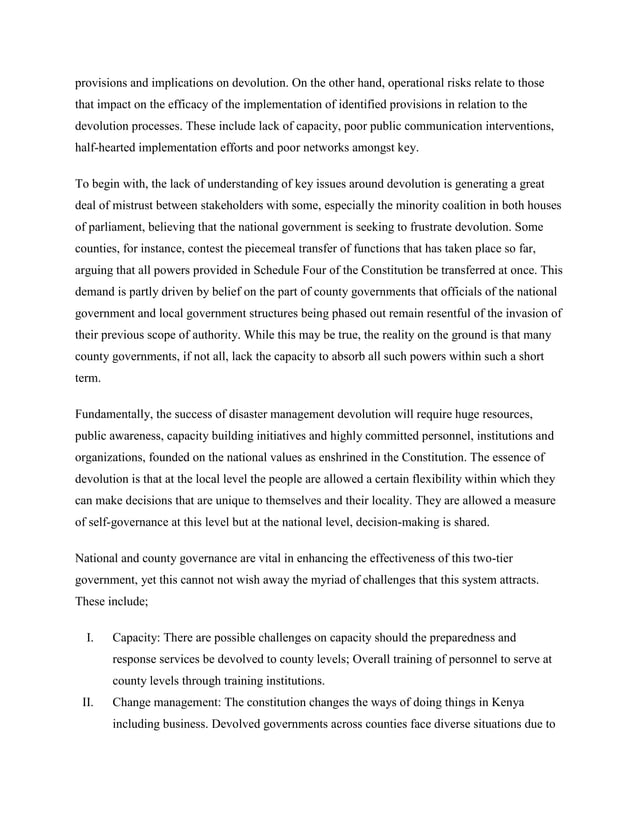 FACTORS AFFECTING THE DEVOLUTION DISASTER MANAGEMENT IN KENYA | PDF