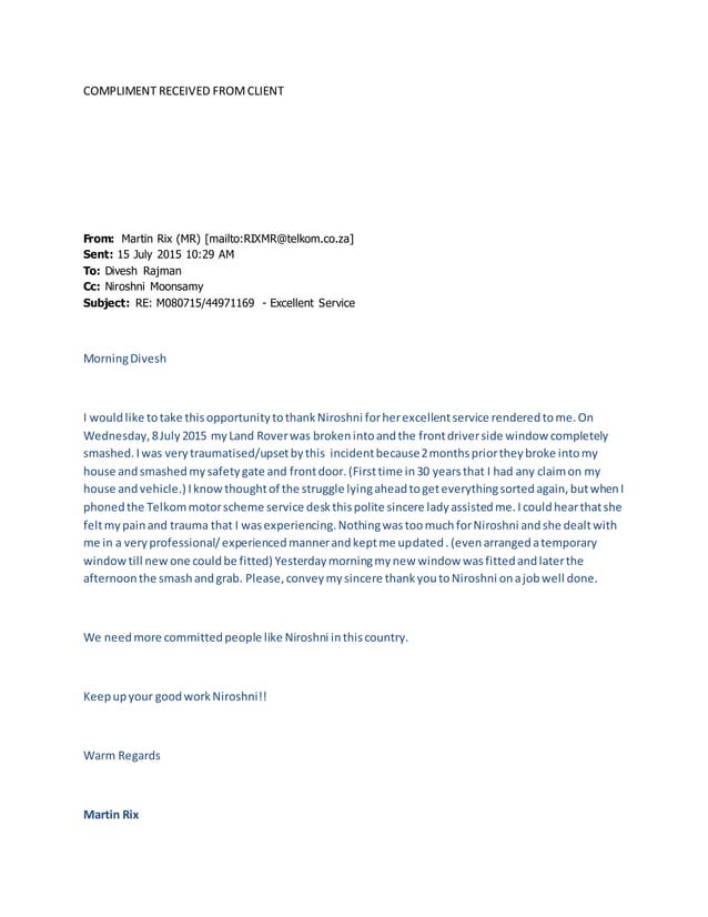 COMPLIMENT RECEIVED FROM CLIENT | PDF