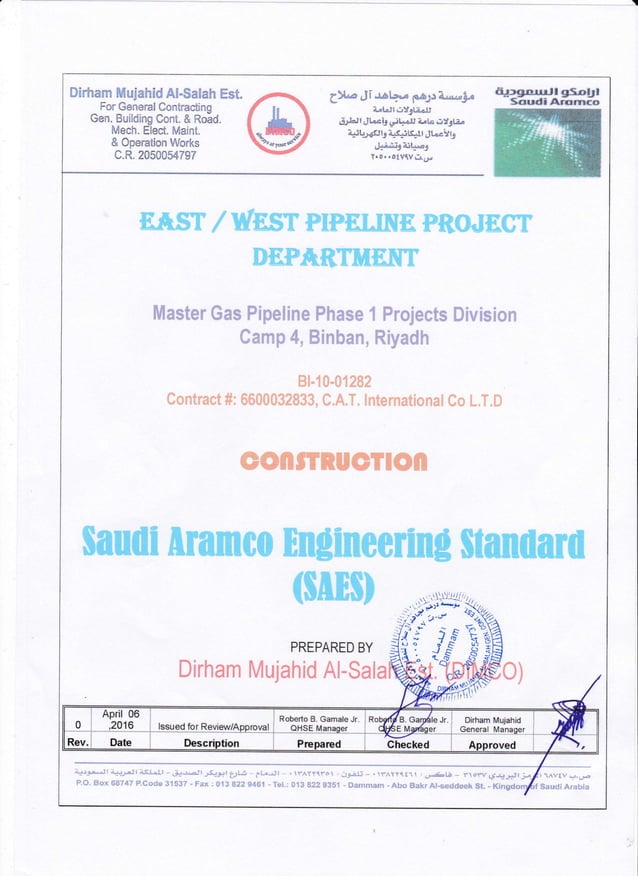 Saudi Aramco Engineering Standard (SAES) | PDF
