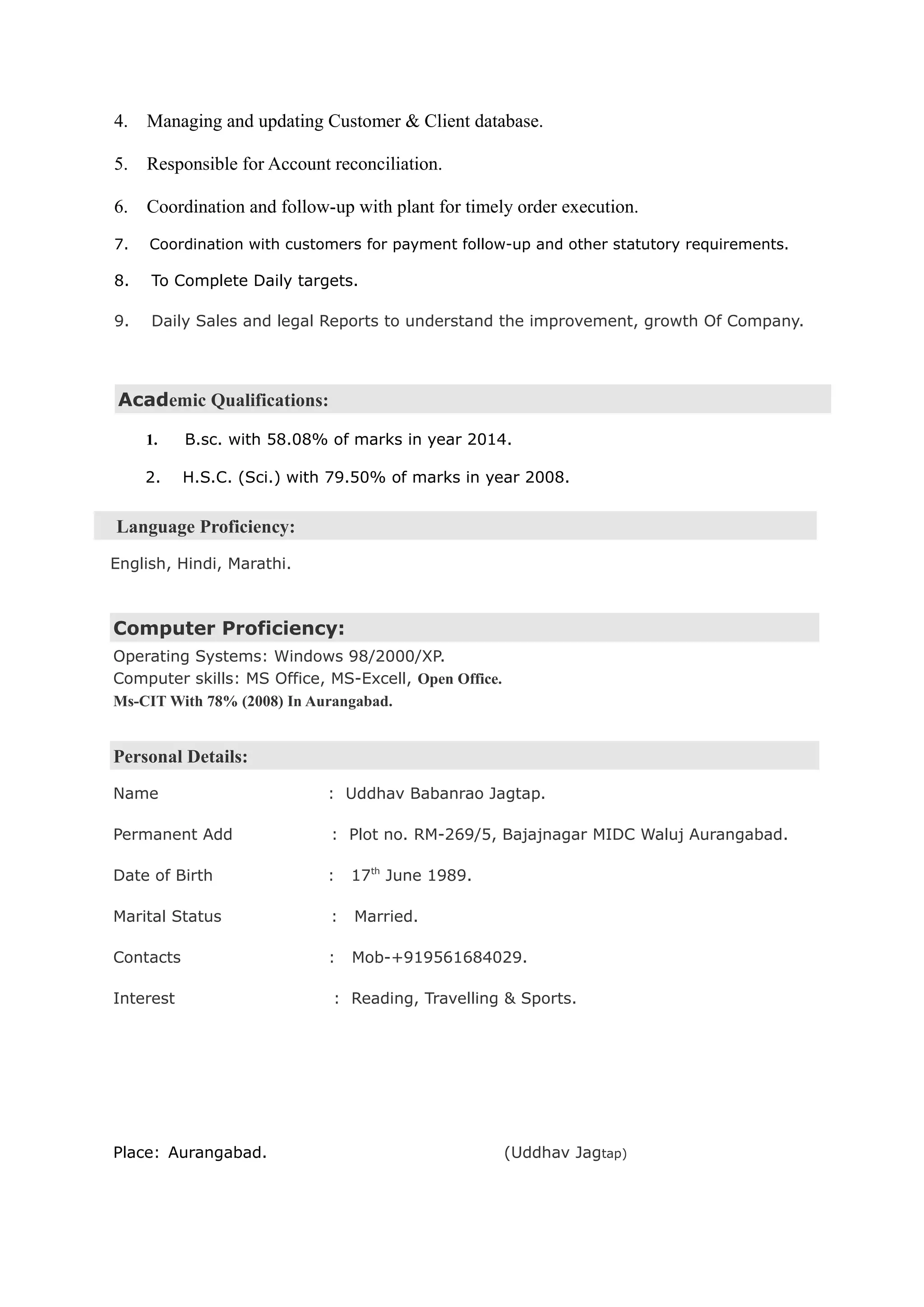 RESUME BV & MNCS | PDF