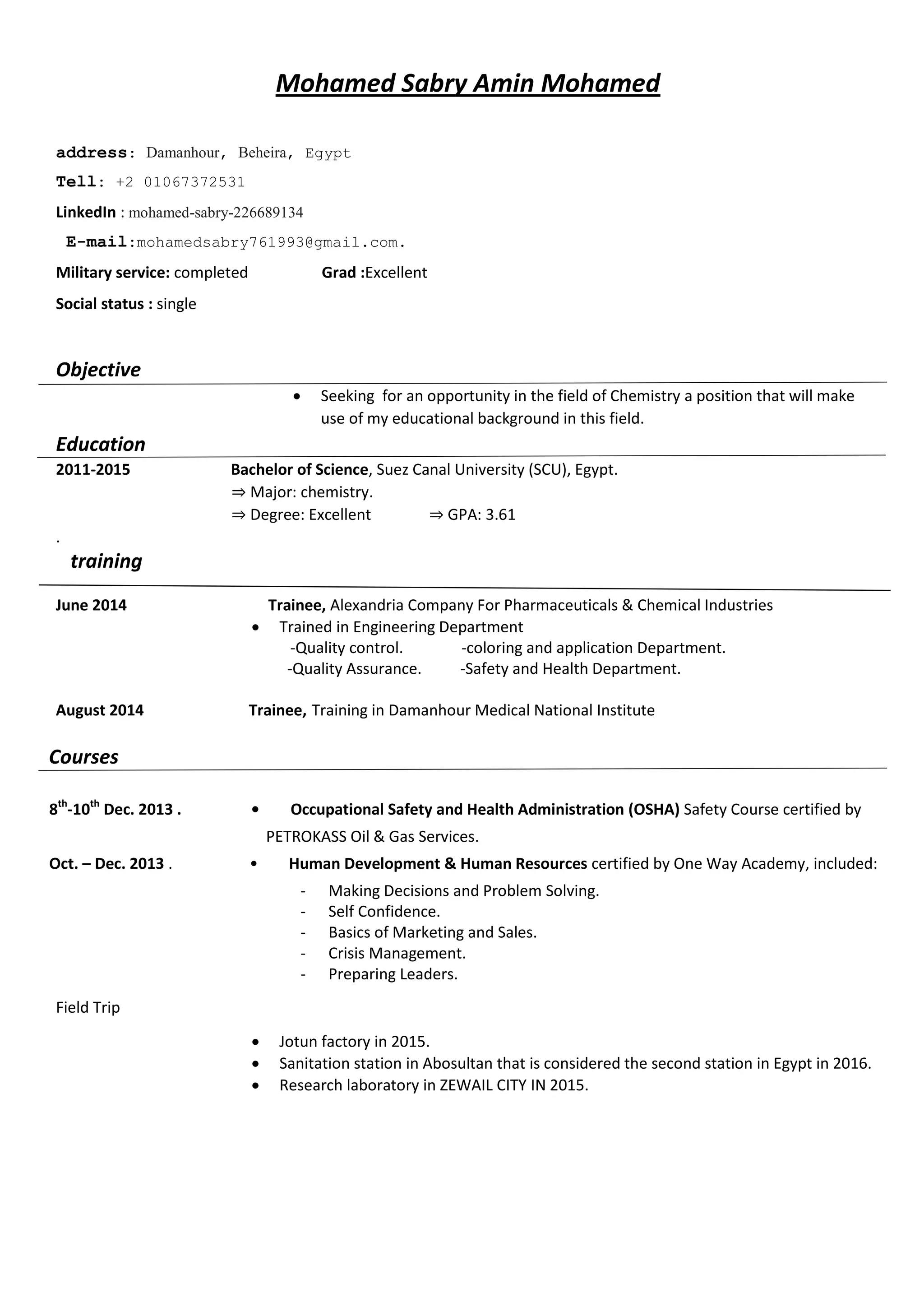 Mohamed Sabry Amin CV | PDF
