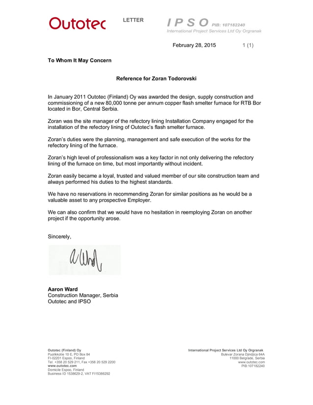 Zoran Ref Letter | PDF