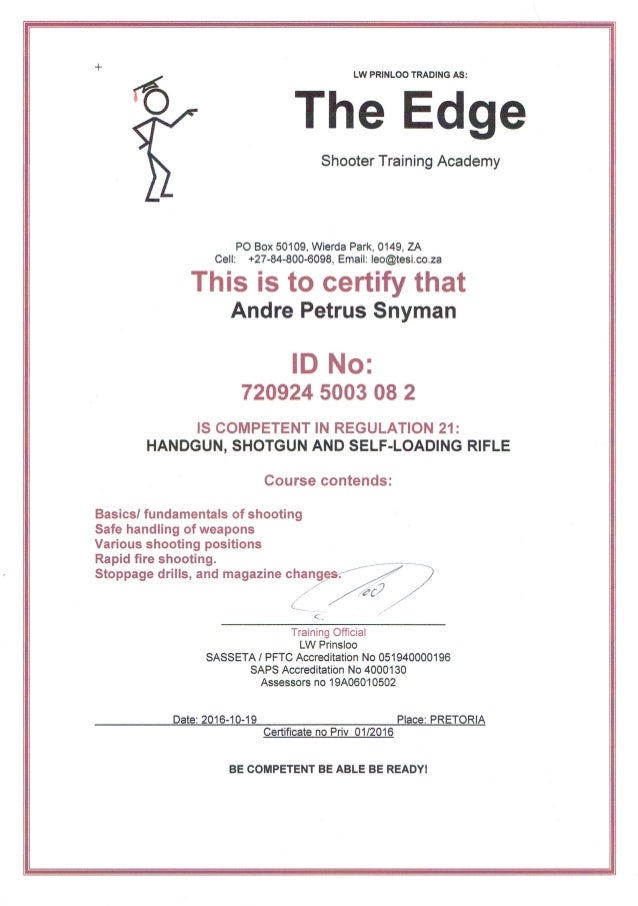 Snyman Andre Firearm Competency