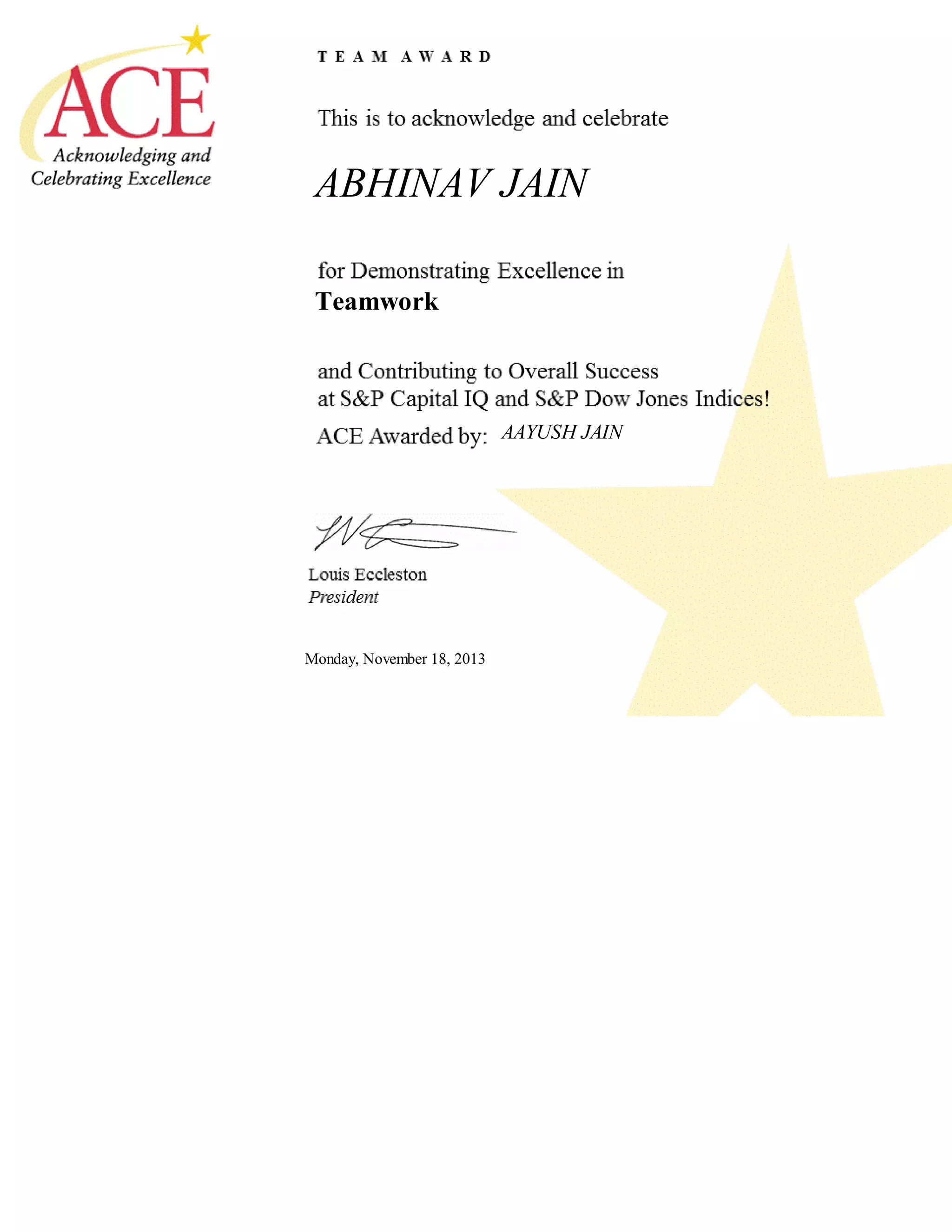 ACE Awards Certificate | PDF