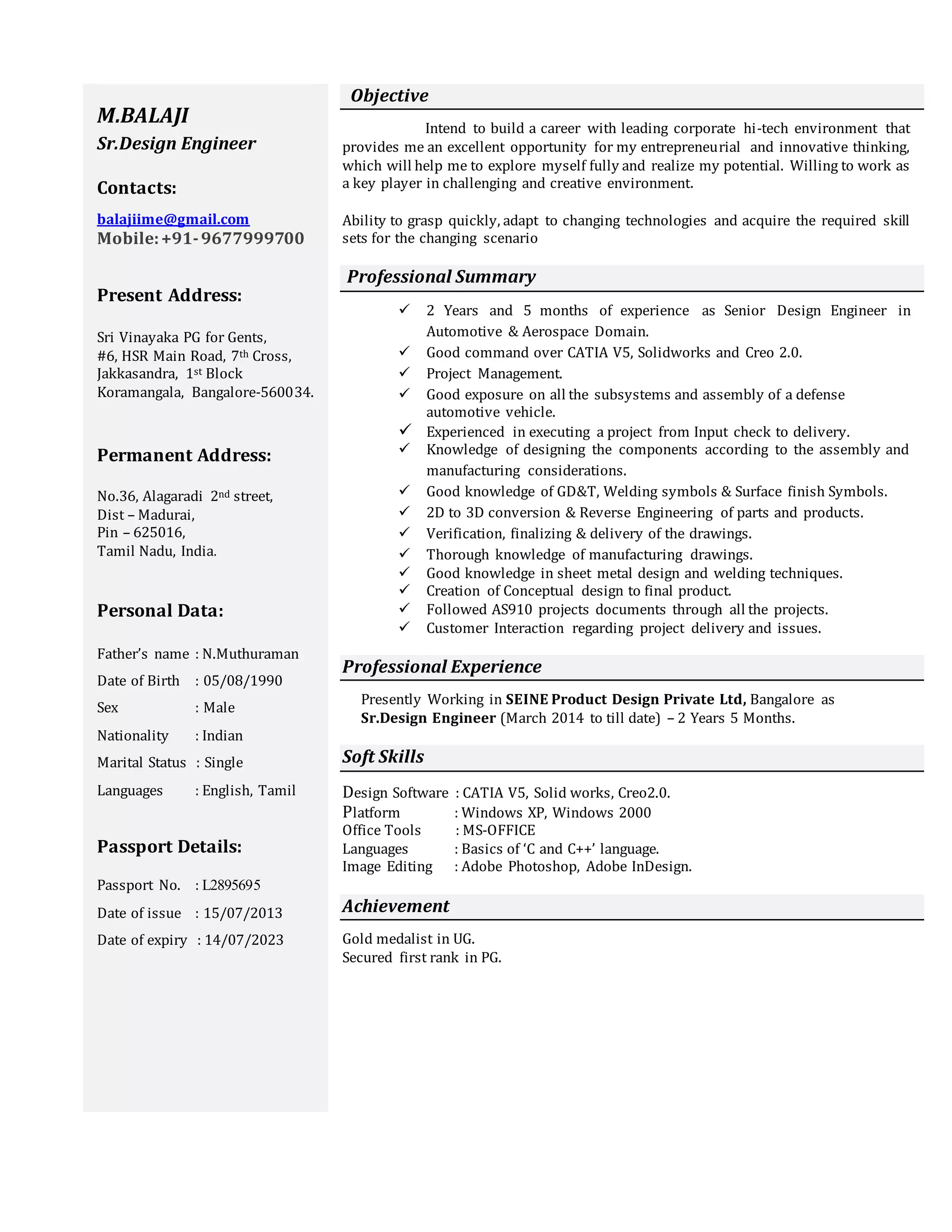 Balaji M Design Engineer | PDF | Free download