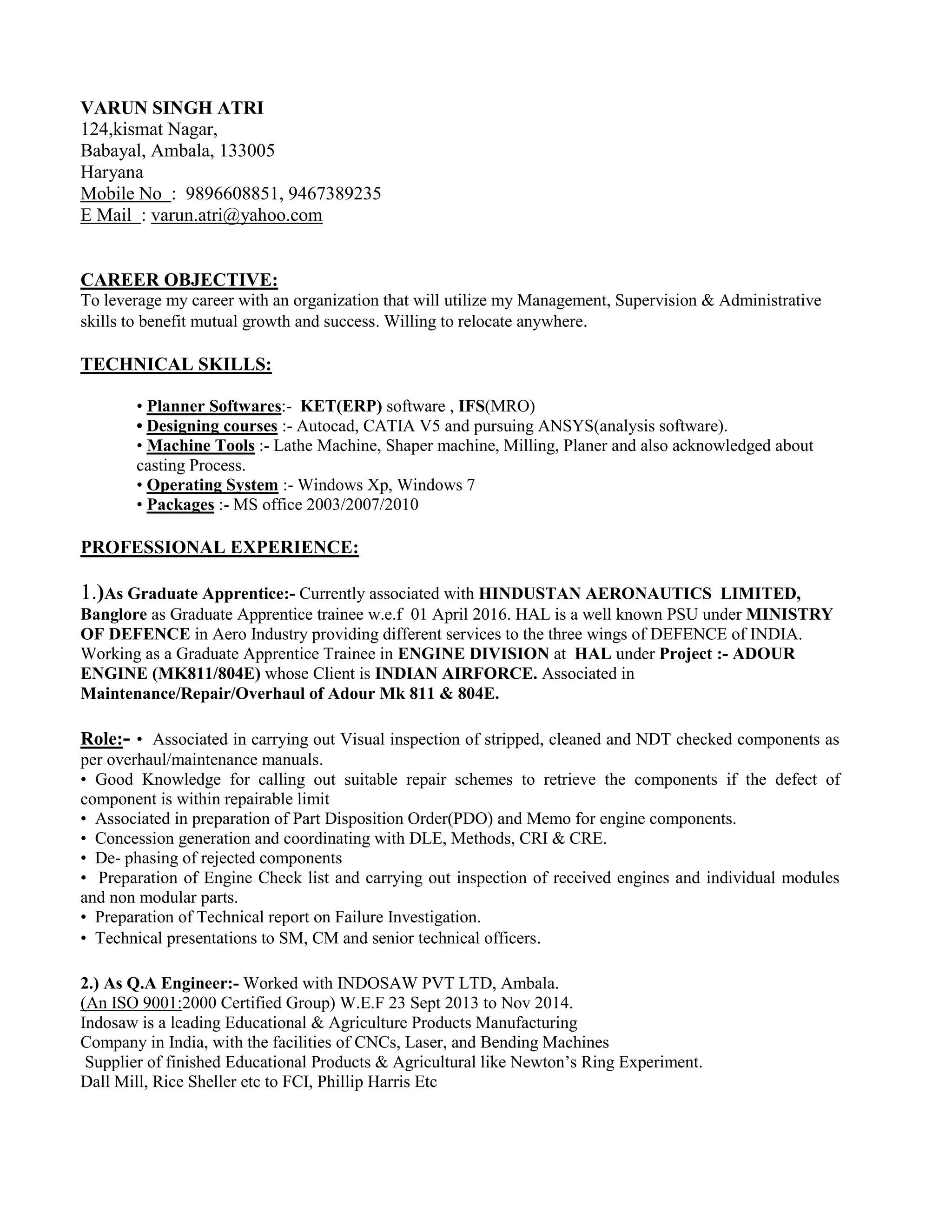 varun singh expereicd resume | PDF