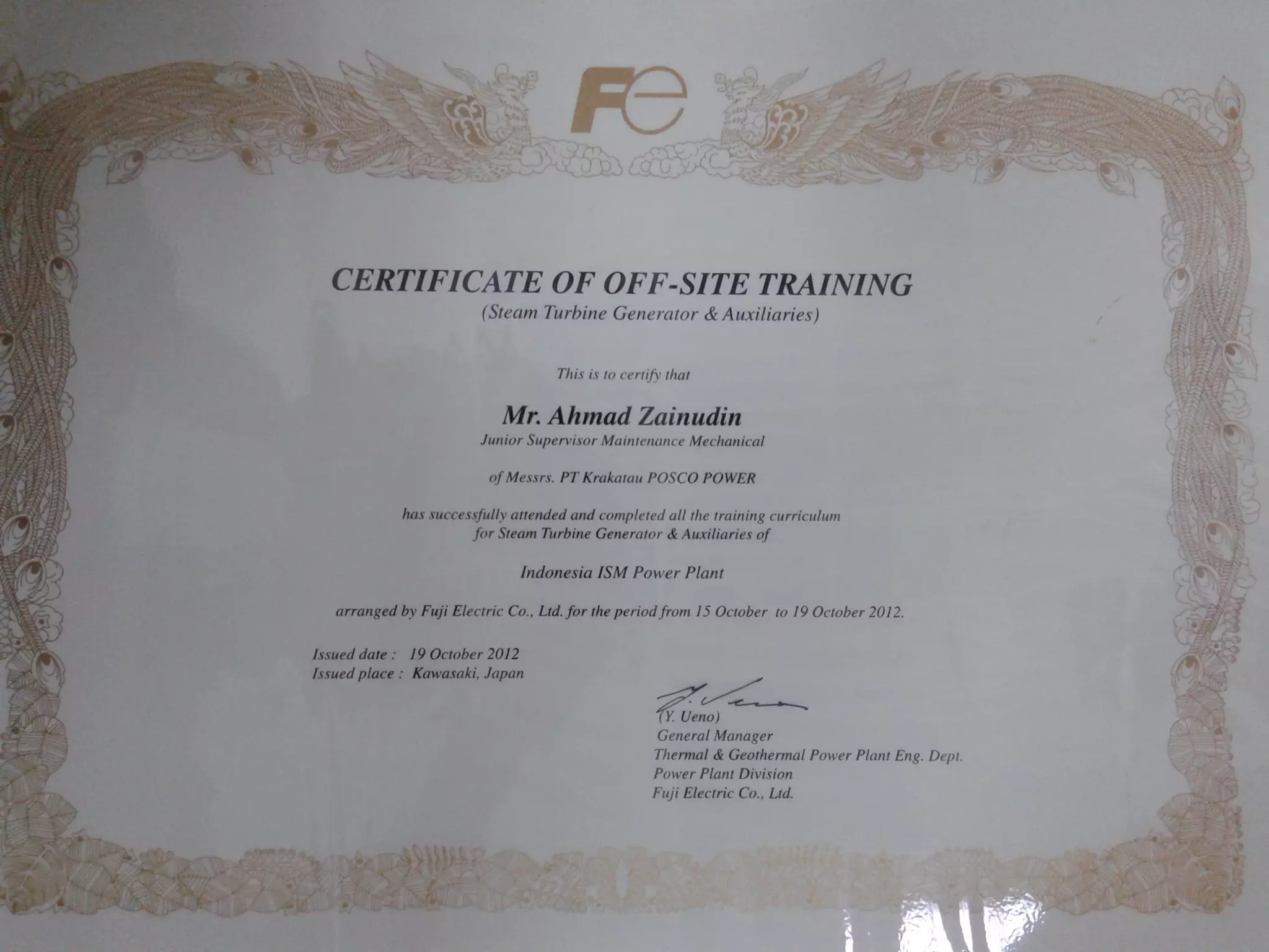 SERTIFIKAT STEAM TURBINE TRAINING (FUJI JAPAN) | PDF