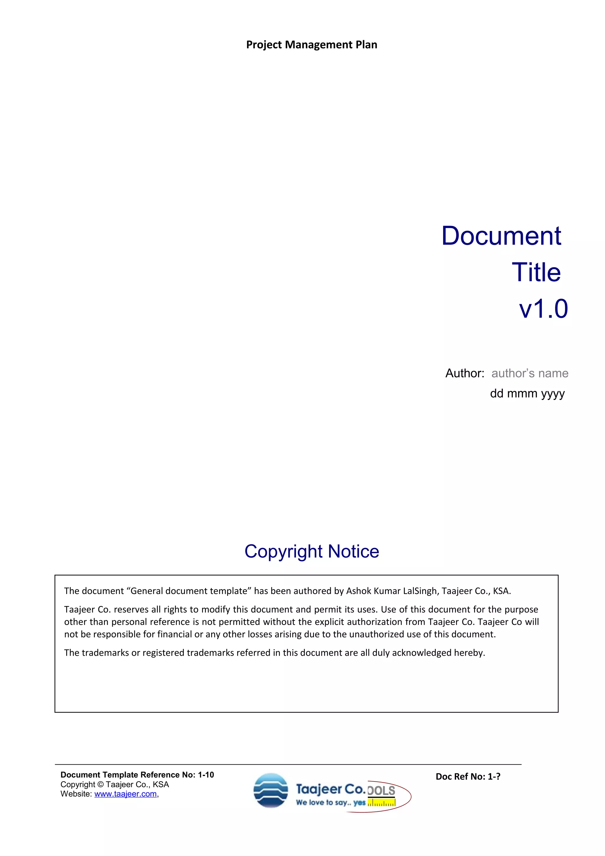 Project Management Plan Template | DOC