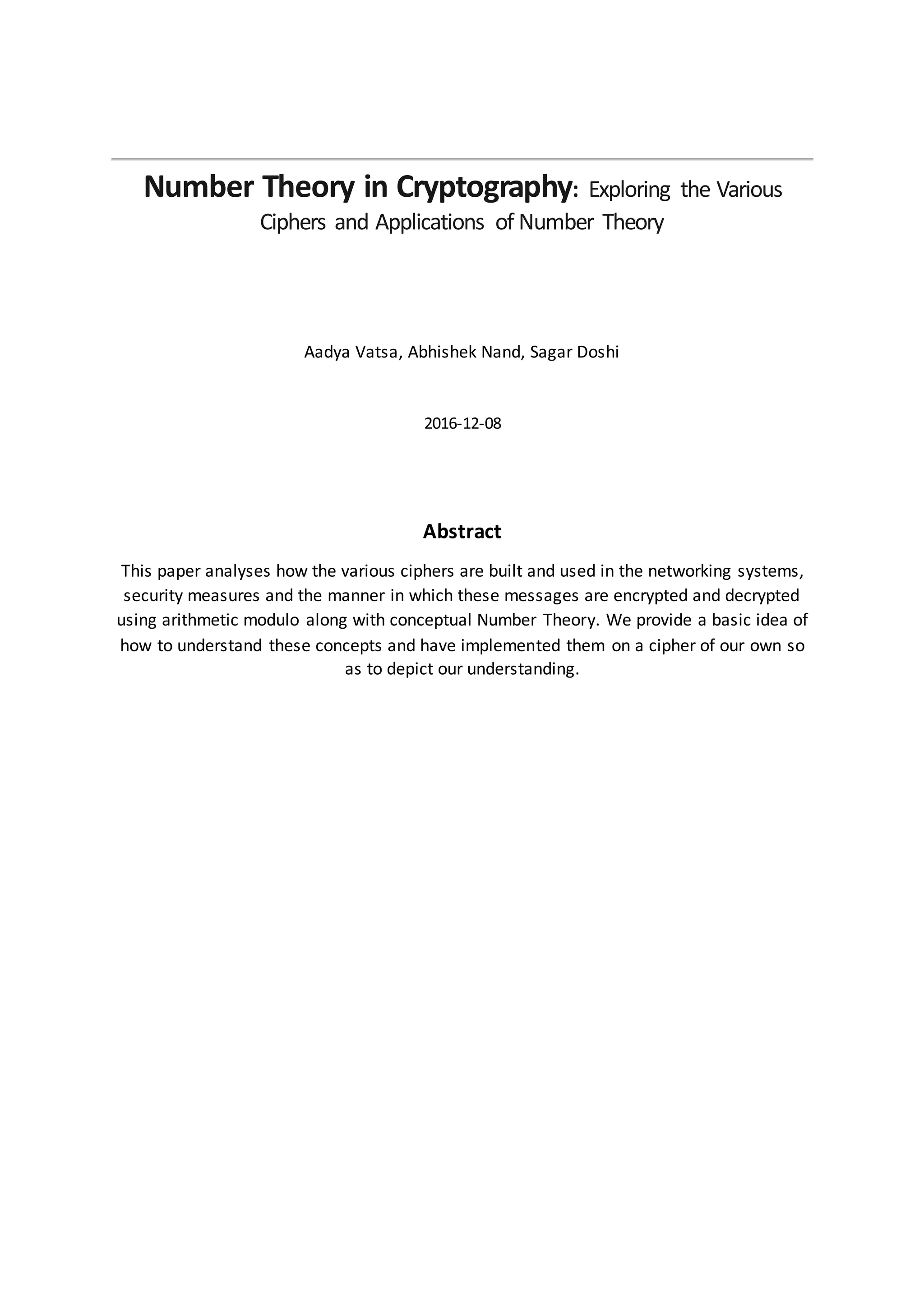 Number Theory In Cryptography | DOCX