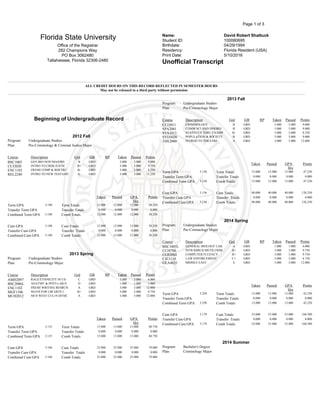 David Shattuck FSU Transcripts | PDF