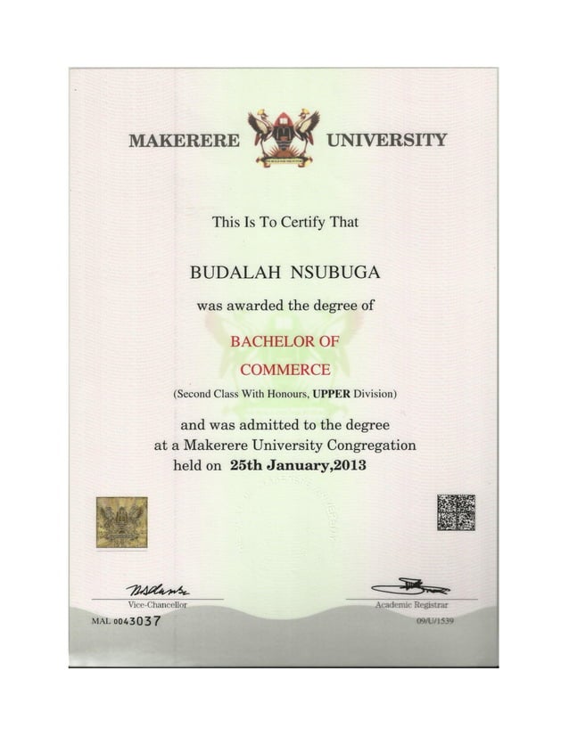 Nsubuga Academic Certificate | PDF