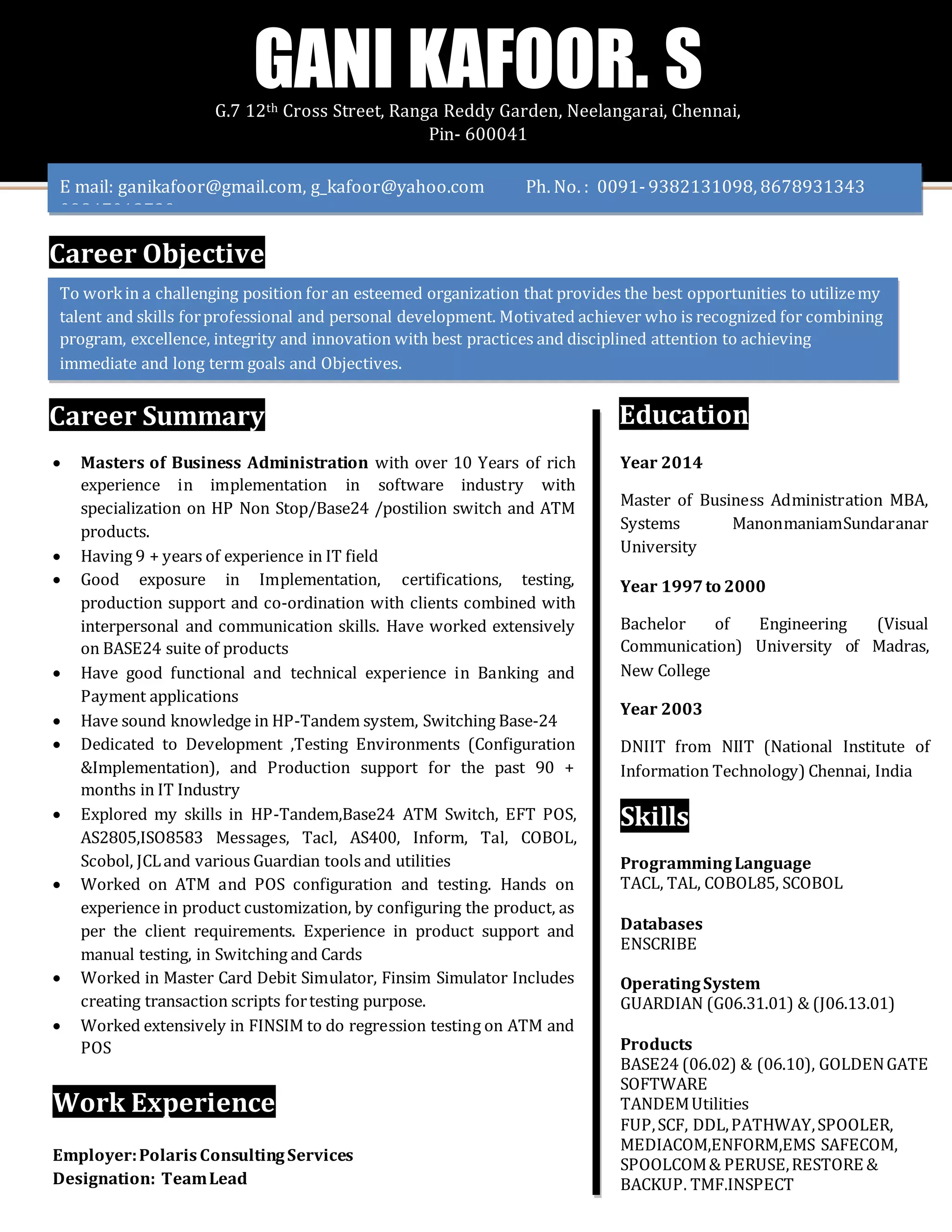 Gani Kafoor cv | DOCX